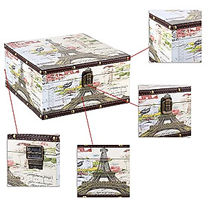 ELLDOO Treasure Chest Box with Latch, Wooden + PU Leather Storage Decorative Box for Jewelry Trinkets Collections, Antique Keepsakes box for Girls Women Gifts, Large