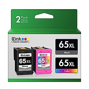 E-Z Ink (TM) Remanufactured 65XL High-Yield Ink Cartridge Replacement for HP 65 XL to use with Envy 5055 5052 5058 DeskJet 2622 2624 2652 2655 3752 3755 Printer (Black and Tri-Color, 2 Pack )