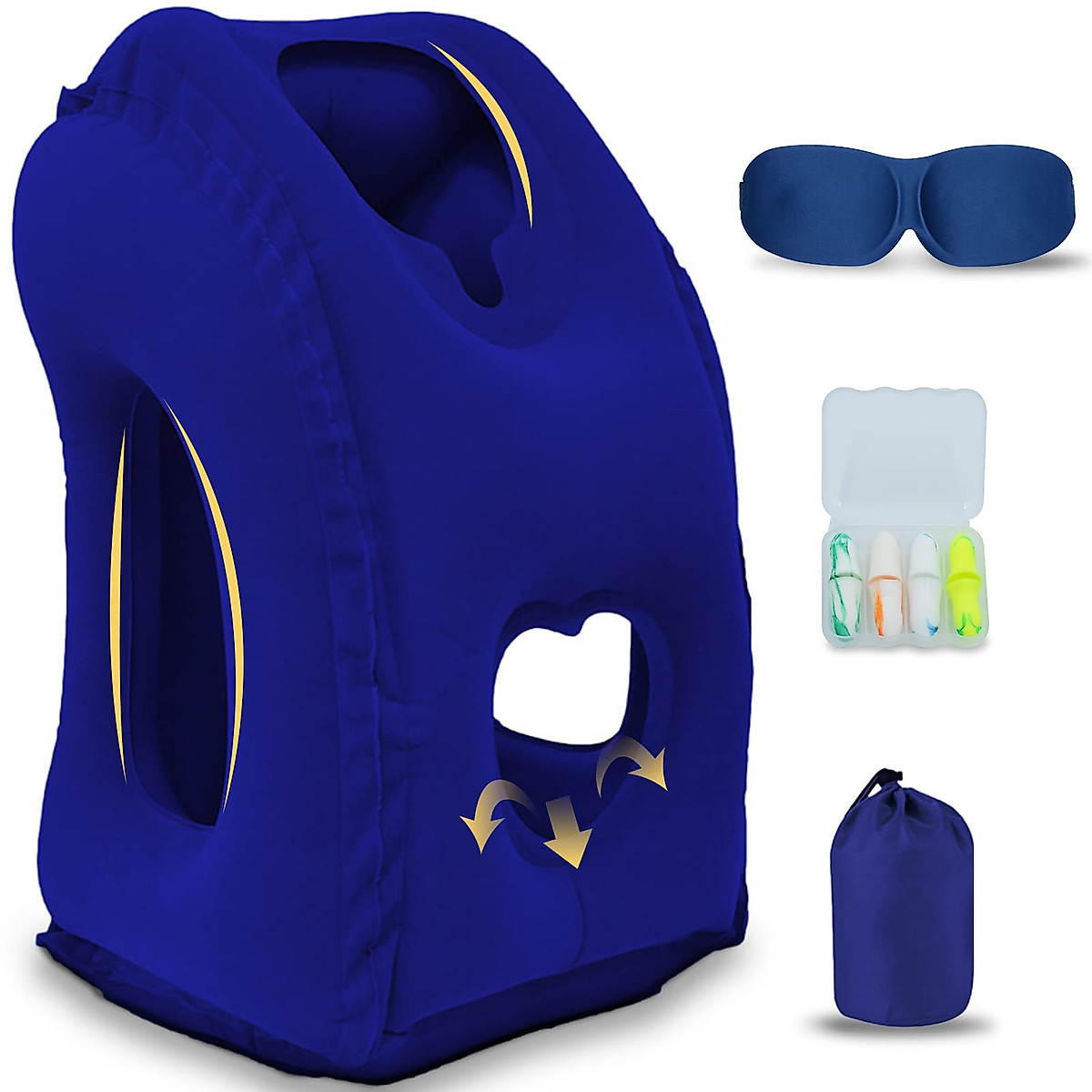 Fromeet Neck Pillows for Travel Inflatable Pillows for Sleeping Airplane Travel Neck Pillow for Office Napping with Eye Mask and Earplugs, Soft and Comfortable (Blue)