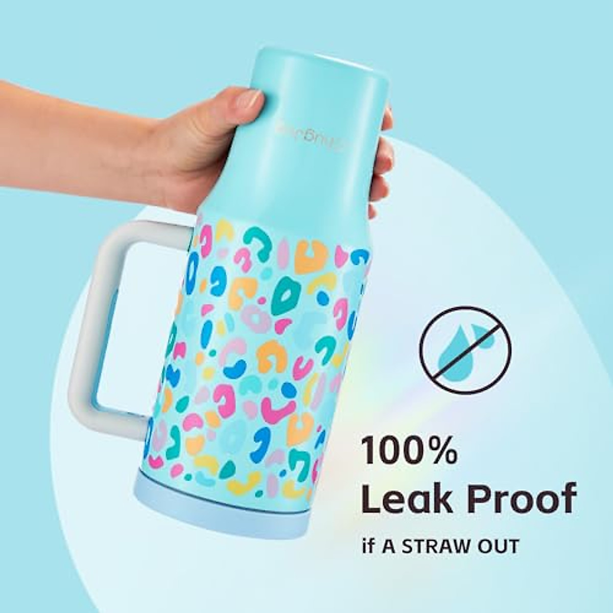 40 oz Tumbler with Handle and Straw Lid, Reusable Leak-Proof Insulated Tumblers, Stainless Steel Coffee Tumbler Cups, Travel Mug for Home Office, Keep Cold 34Hrs, Cup Holder Friendly(Cyan Leopard)