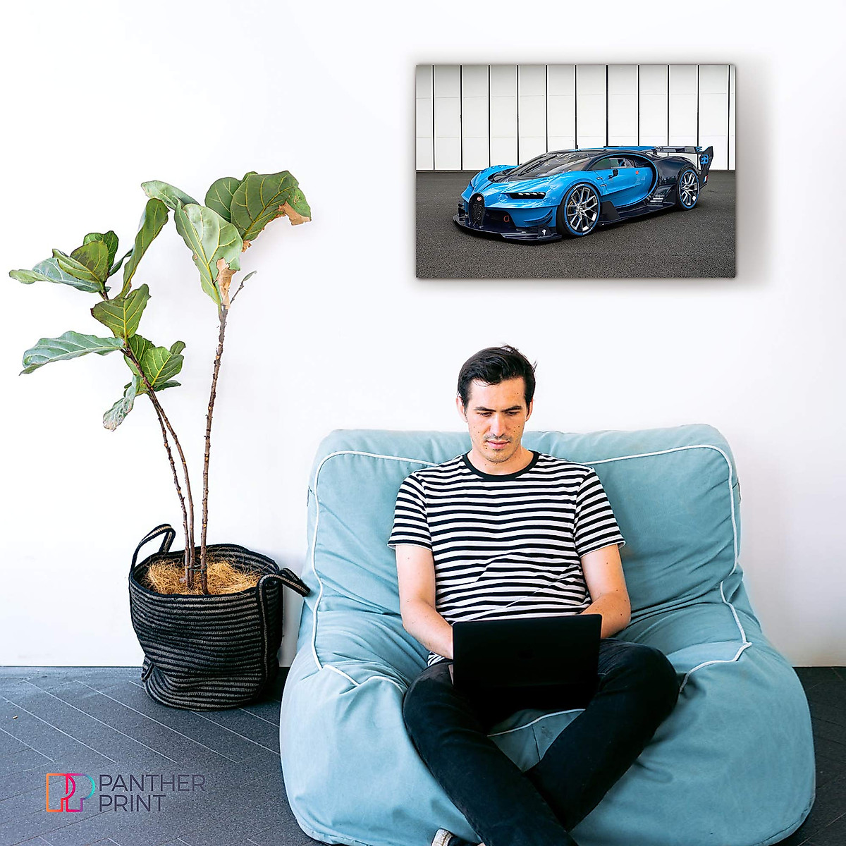 Panther Print, Large Canvas Wall Art, Car Design, Bugatti Vision Gran Turismo Hypercar, Prints for Special Occasions (76x51cm)
