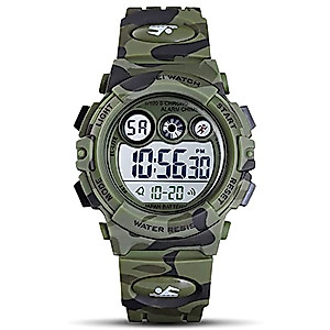 GOLDEN HOUR Watches for Kids Digital Sport Waterproof Boys Watch Outdoor 12/24 H Alarm EL Backlight Stopwatch Military Child Wristwatch Ages 5-15 (Camouflage Green)