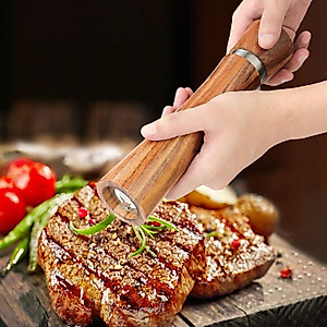 Pepper Grinder, VanlonPro Wooden Pepper Mill Salt Mill, Adjustable Coarseness Peppermill and easily refillable, Ceramic Grinding Mechanism (10 Inch, 2 Pack)