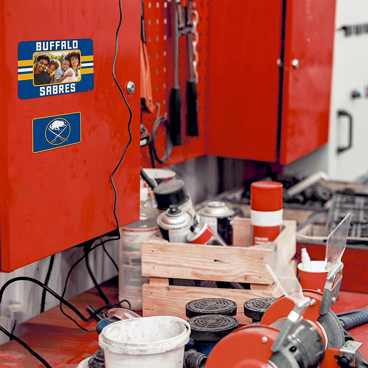 Rico Industries NHL Hockey Buffalo Sabres Stripes Magnetic Picture Frame (5"x6.75") & Magnet Combo Set - Home Décor - Regrigerator, Office, Kitchen