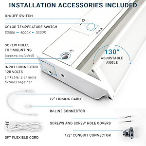 Parmida LED Technologies LED Swivel Under Cabinet Lighting, Hardwired or Plug-in Installation, 24", 14W, 3CCT Color Selectable - 3000/4000K/5000K, Rotatable Lens, Dimmable, Linkable, 120V, 840LM