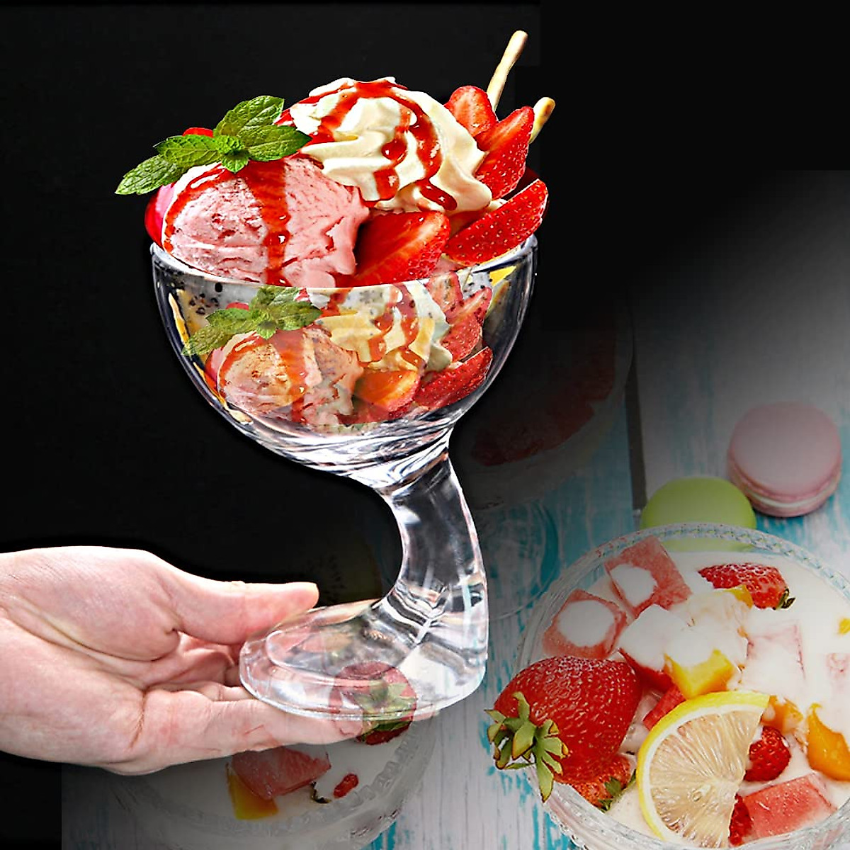 AEFPOYMXU Glass Dessert Cups set 4 Serving Bowls Ice Cream Sundae Punch Candy Snack Christmas Plates Small Appetizer Cute Salad Mini Bar Supplies Dish