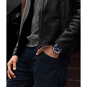 Stuhrling Original Mens Watches Chronograph Analog Blue Watch Dial with Date - Tachymeter 24-Hour Subdial Mens Blue Leather Strap - Watches for Men Rialto Collection (Blue)