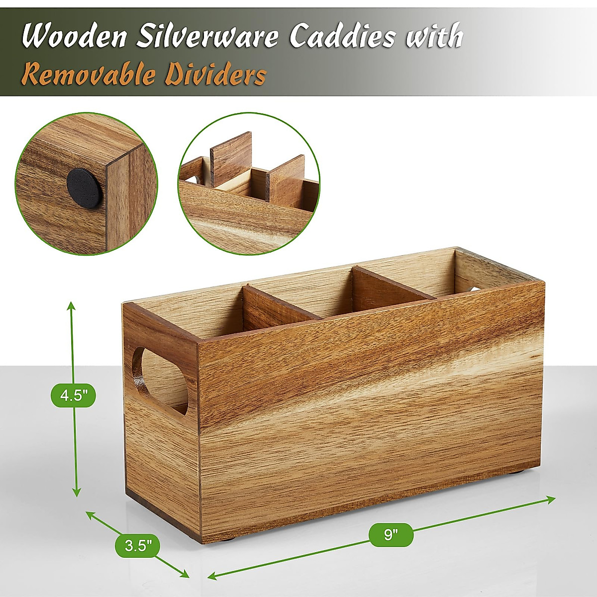 DRASTAR Silverware Holder, Acacia Wooden Utensil Caddy, Silverware Organizer Countertop, Cutlery Holder for Party, Fork Spoon Knife Organizer