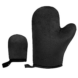Self Tanning Mitt Tan Mitt Tanning Mitt Applicator with Thumb and Face Applicator Mitt Washable Reusable Sunless Tanner Mitt Tools Set for Mousse, Lotion, Spray and Oil（Black）