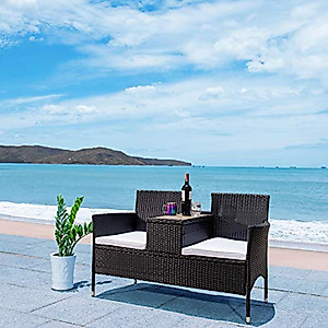 Safavieh Outdoor Collection Viora Wicker Loveseat PAT7710A, Black/White Cushion
