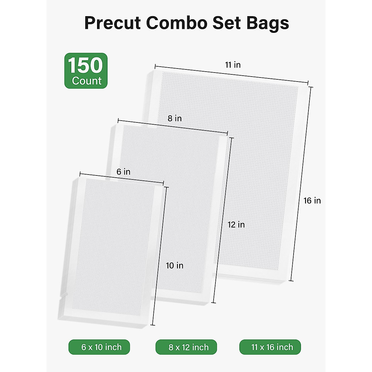 Kootek Vacuum Sealer Bags for Food, 150 Gallon 11" x 16", Quart 8" x 12" and Pint 6" x 10" Vacuum Seal Bags, Commercial Grade, BPA Free, Pre Cut Freezer Bags for Food Storage, Meal Prep or Sous Vide