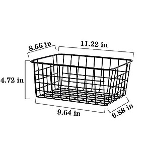 LeleCAT Black Wire Storage Baskets, Metal Household Storage Organizer for Kitchen，Pantry, Shelf, Freezer, Bathroom，Black 2 Pack