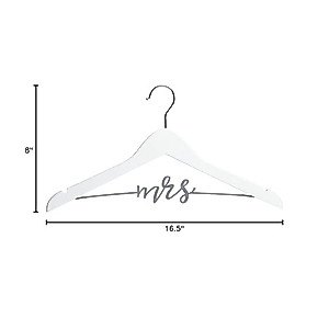 Pearhead Mrs. Wedding Dress Hanger for Bride to Be - Elegant Bridal Hanger, Ideal Keepsake for Wedding Day Photos and Gift for Bride, Wooden Hanger with Cursive Wire Lettering, White and Silver