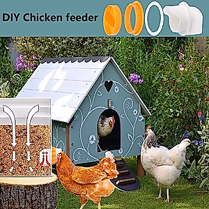 RTOSY DIY Chicken Feeder Port, 6 Pack No Waste Poultry Feeder Kit with Caps & Hole Saw, Rain Proof DIY Automatic Chicken Feeders for Buckets, Barrel, Bins (6 Ports & 1 Hole Saw)
