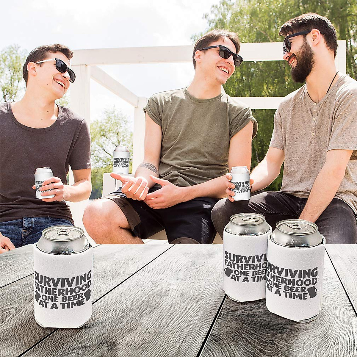 Sleeves for Cans Drink Cooler Surviving Fatherhood 1 Beer at A Time Dad Scuba Foam Party Cover