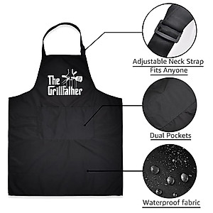 DYJYBMY The Grillfather Chef Hat and Apron Set, Funny Cooking Grilling Apron Gift for Men Woman Dad Mom, Gift for Dad Husband Boyfriend Chef, Adjustable Size