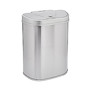 Amazon Basics Automatic Hands-Free Stainless Steel D-Shaped Trash Can, 70 Liter, 3 Bins