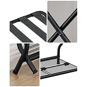 NEFROM Luggage Rack Pack of 2, Foldable Suitcase Stand with Storage Shelf, Metal Luggage Holder for Guest Room, Bedroom, Hotel LR-BK-2