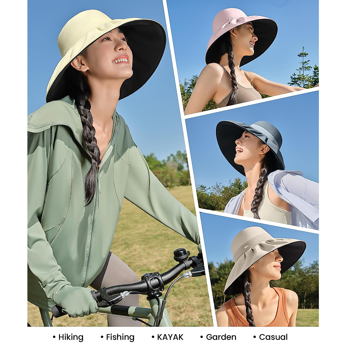 BENEUNDER Sun Hat Womens, Adjustable Wide Brim Bucket Hat with Vinly UPF50+ UV Protection for Beach, Summer Travel, Brown