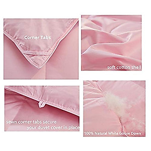 KumiQ Crib Summer Lightweight Natural White Goose Down Baby Toddler Comforter Duvet Blanket,100% Down-Proof Cotton Shell,Machine Washable (Pink, 41x48in)