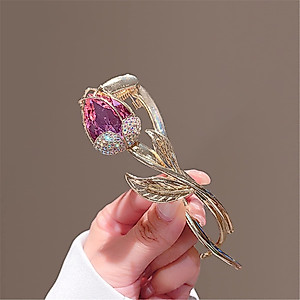 2PCS Tulip and Feather Hair Clip, Pearl Rhinestone Hair Claws French Style Twist Hair Barrette Non Slip Jaw Banana Hair Accessories for Women (TUYU)-003