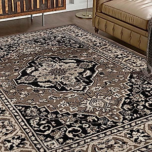 Superior Indoor Area Rug, Plush Carpet Cover, Traditional Oriental Medallion, Perfect for Hallway, Entryway, Living Room, Dining, Bedroom, Office, Kitchen, Glendale Collection, 5' x 8', Brown