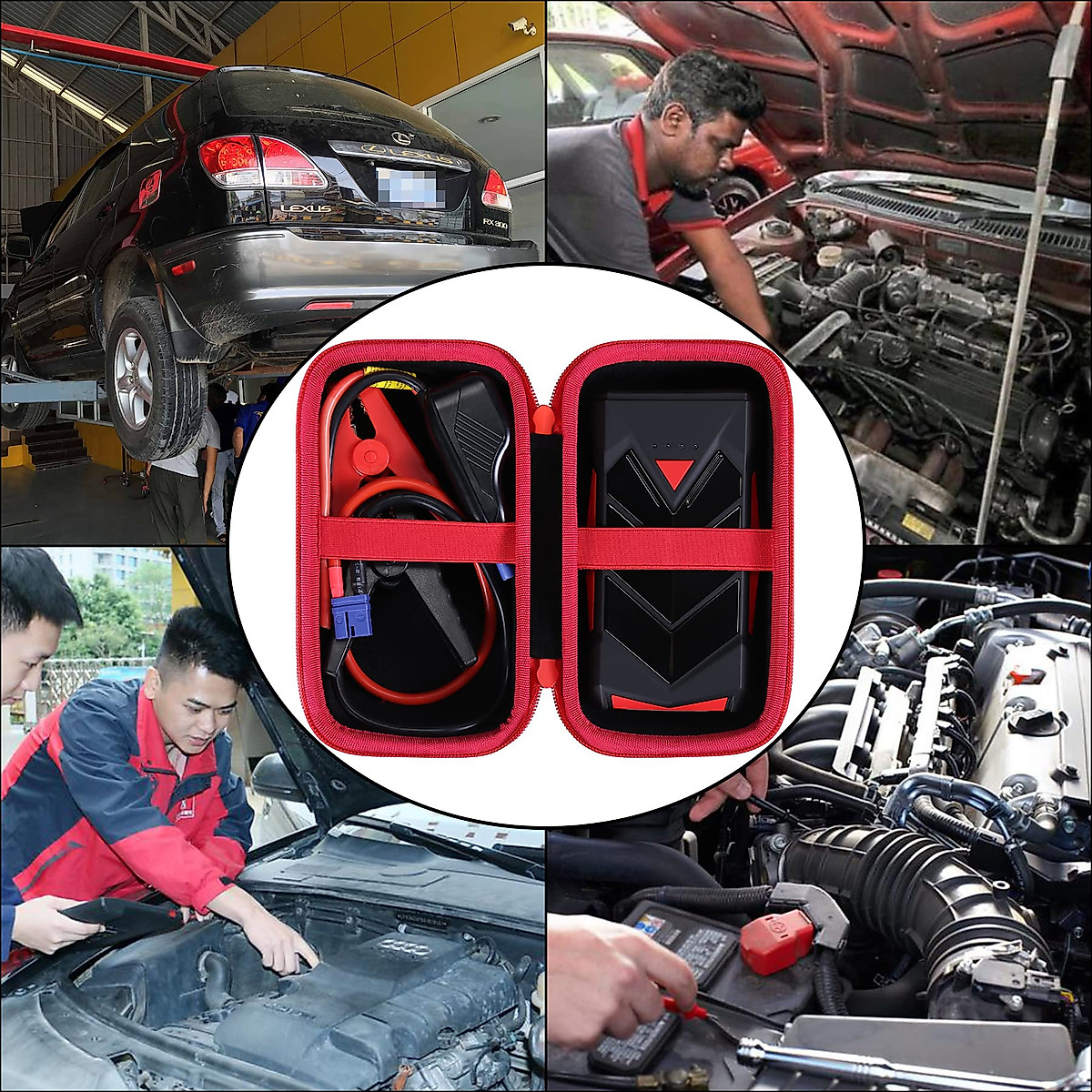 Aenllosi Hard Carrying Case Compatible with NEXPOW T11F 12V Car Jump Battery Starter Power Pack with USB,1000A Quick Charge Battery Booster Holder (Red Zipper,Case Only)