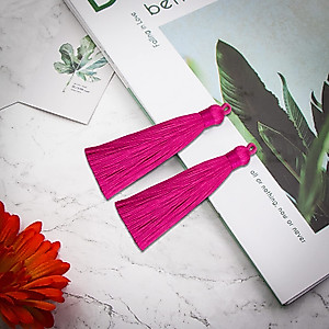 VAPKER 20pcs Deep Pink Tassel Mini Silk Tassels for Craft Jewelry Making Woman, Handmade Soft Ice Silky Tassels with Loops for DIY Projects, Bookmarks(8.5CM/3.5 Inches)