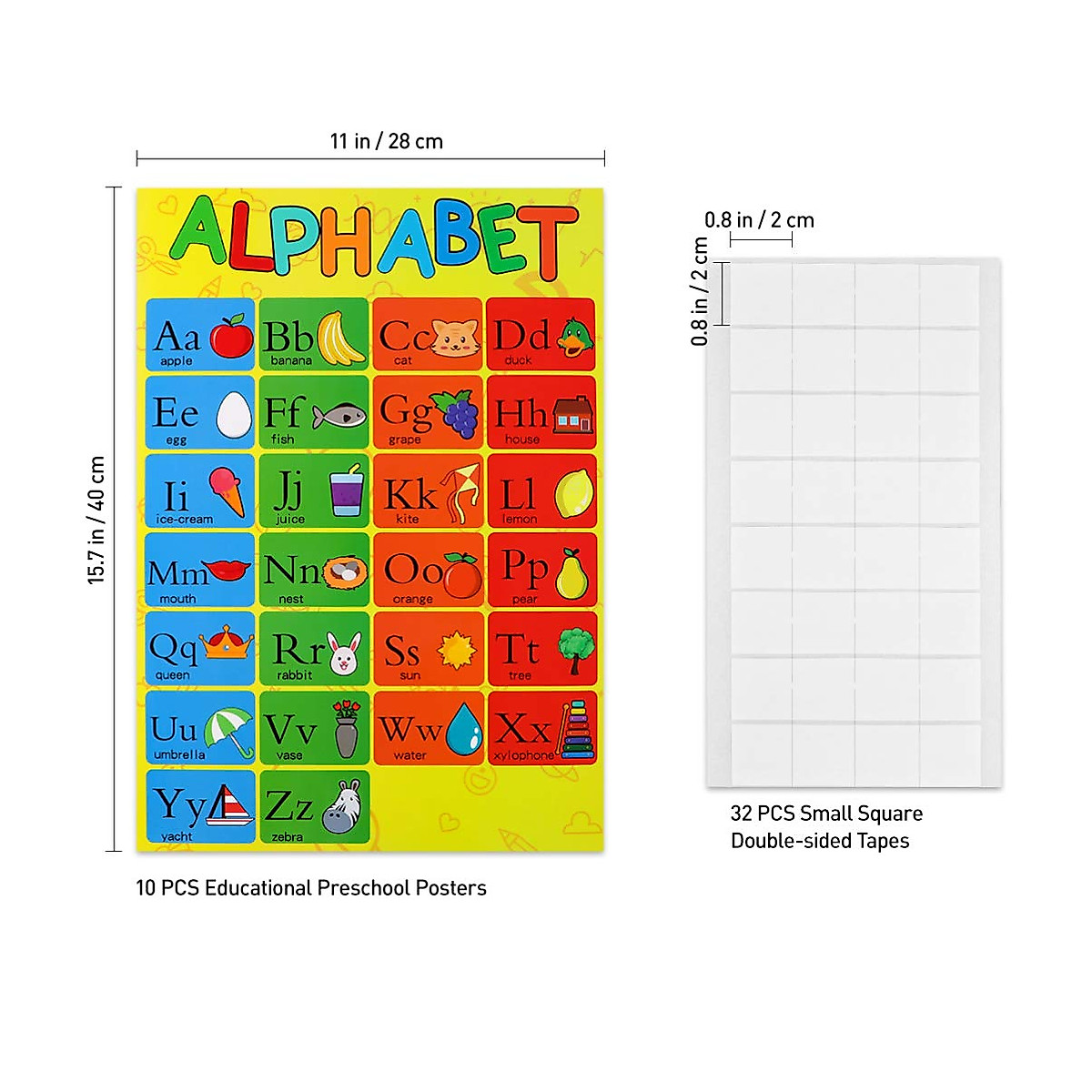 STOBOK Educational Preschool Posters for Kindergarten Classrooms,Includes Alphabet Letters,Colors,Numbers,Days of The Week,Farm Animals,Seasons,Weathers,Months,Shapes,10 Pieces