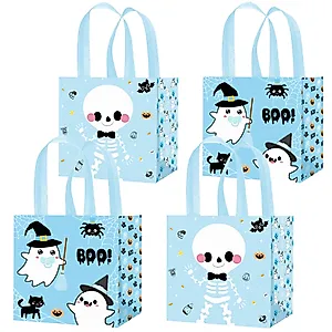 umoni Halloween Non-Woven Treat Bags Halloween Little Boo Baby Shower Treat Bags 12 Pack Blue Ghost Trick or Treat Candy Bags for Hallowen Favor Little Boo Baby Shower Birthday Party Supplies