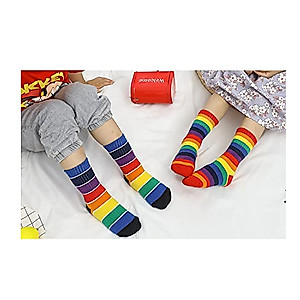 5 Pack Kids Toddler Big Little Girls Cotton Crew Socks Rainbow Stripes Cute Fun Socks