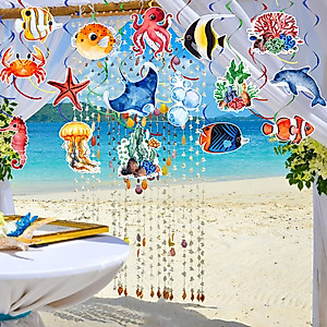 36Pcs Sea Animals Tropical Fish Hanging Swirl Under The Sea Party Birthday Decor Ocean Themed Party Swirls Streamers Supplies for Boys Girls Kids Mermaid Creatures Baby Shower Decorations