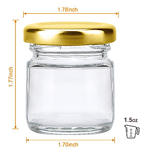 Encheng 1.5oz Mini Glass Jars Bulk Set of 70,Round Small 45ml Honey Jars with Golden Lids,Clear Mini Storage Canning Jar for Candle Making,Spice,Jelly,Jam,Wedding,Party Favor