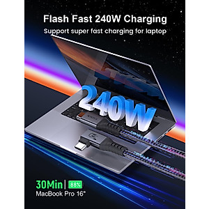 XAOSUN 240W USB 4 Cable for Thunderbolt 4, Right Angle Thunderbolt 4 Cable 90 Degree, 240W USB C to USB C Cable with 40Gbps Data, 8K@60Hz Display, for Thunderbolt MacBook Docks eGPU Hub 3.3ft