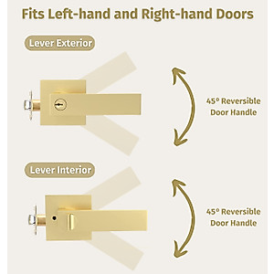 Mega Handles Entry Combo I Entry Lever Door Handle and Single Cylinder Deadbolt Lock and Key Combo Pack - Heavy Duty Square Locking Lever Set for Left or Right-Handed Doors - Satin Brass