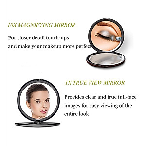deweisn Magnifying Compact Cosmetic Mirror Elegant Pocket Handheld Makeup Mirror with Powerful 10x Magnification and 1x True View Mirror for Travel or Your Purse