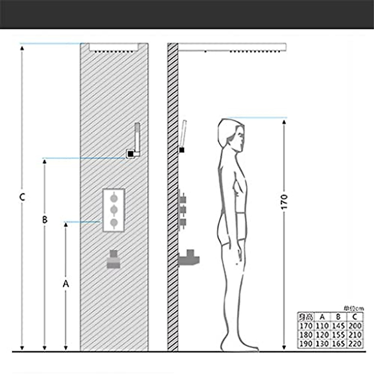 ERoomQ Bathroom Rainwater Waterfall Shower Set, Thermostatic Faucet for Bathtub Shower, Faucet Brass Body, Bathroom Shower