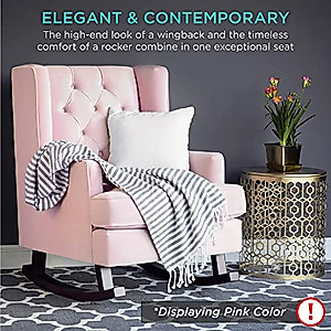 Best Choice Products Rocking Accent Chair, Tufted Upholstered Luxury Velvet Wingback for Nursery, Living Room, Bedroom w/Wood Frame - Gray