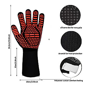 Hogarest Heat Resistant BBQ Gloves, Non-Slip Silicone Oven Mitts for Cooking, Grill, Frying, Baking, Barbecue, Fireproof and Cut-Resistant, 1 Pair, Orange Red