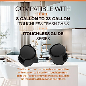 Trash Can Mobile Attachable Wheels Replacement for 8 Gallon to 23 Gallon iTouchless Trash Cans, for Stainless Garbage Can Wheels Parts - 4 Pcs