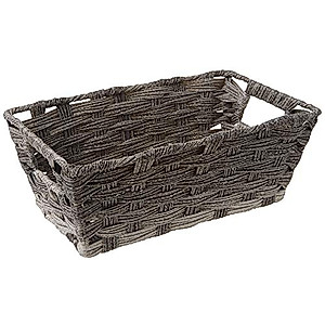 Whitmor Liner and Lid Laundry Hamper, Gray Wash & Split Rattique Small Shelf Tote-Gray Wash