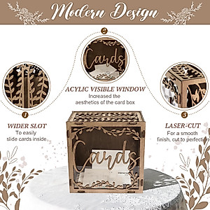 OurWarm Wedding Card Box with Window, Brown Wooden Box Wedding Decorations for Reception, Money Index Card Box for Wedding Bridal Shower Decorations Rustic Wedding Decor Party Decorations