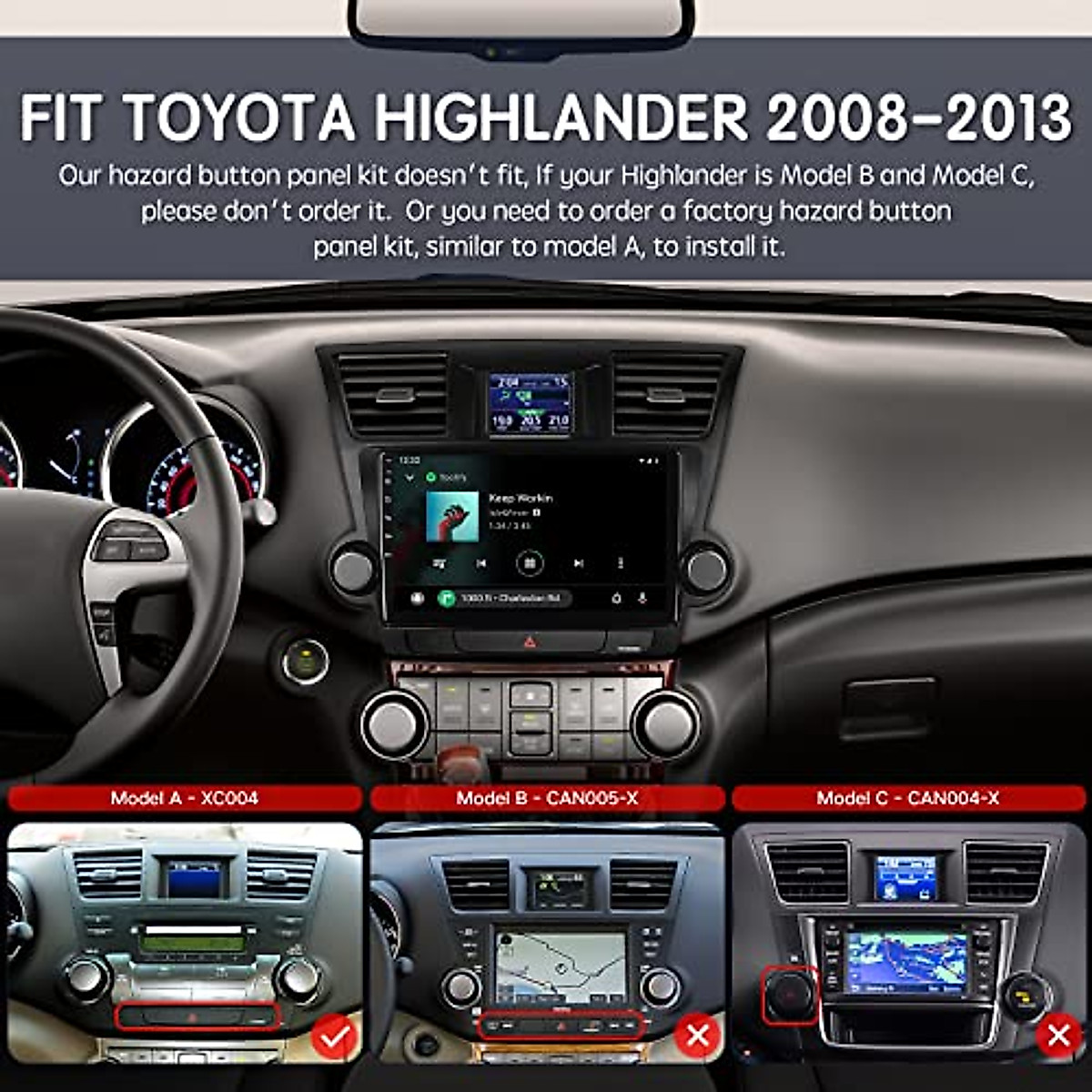Wireless Apple Play Car Stereo with Bluetooth, ViaBecs 6GB 128GB 10.2 Inch Touchscreen Radio for Toyota Highlander 2008-2013 Android Auto Head Unit Support GPS Navigation, 5GHz WiFi, SWC, AM FM Radio