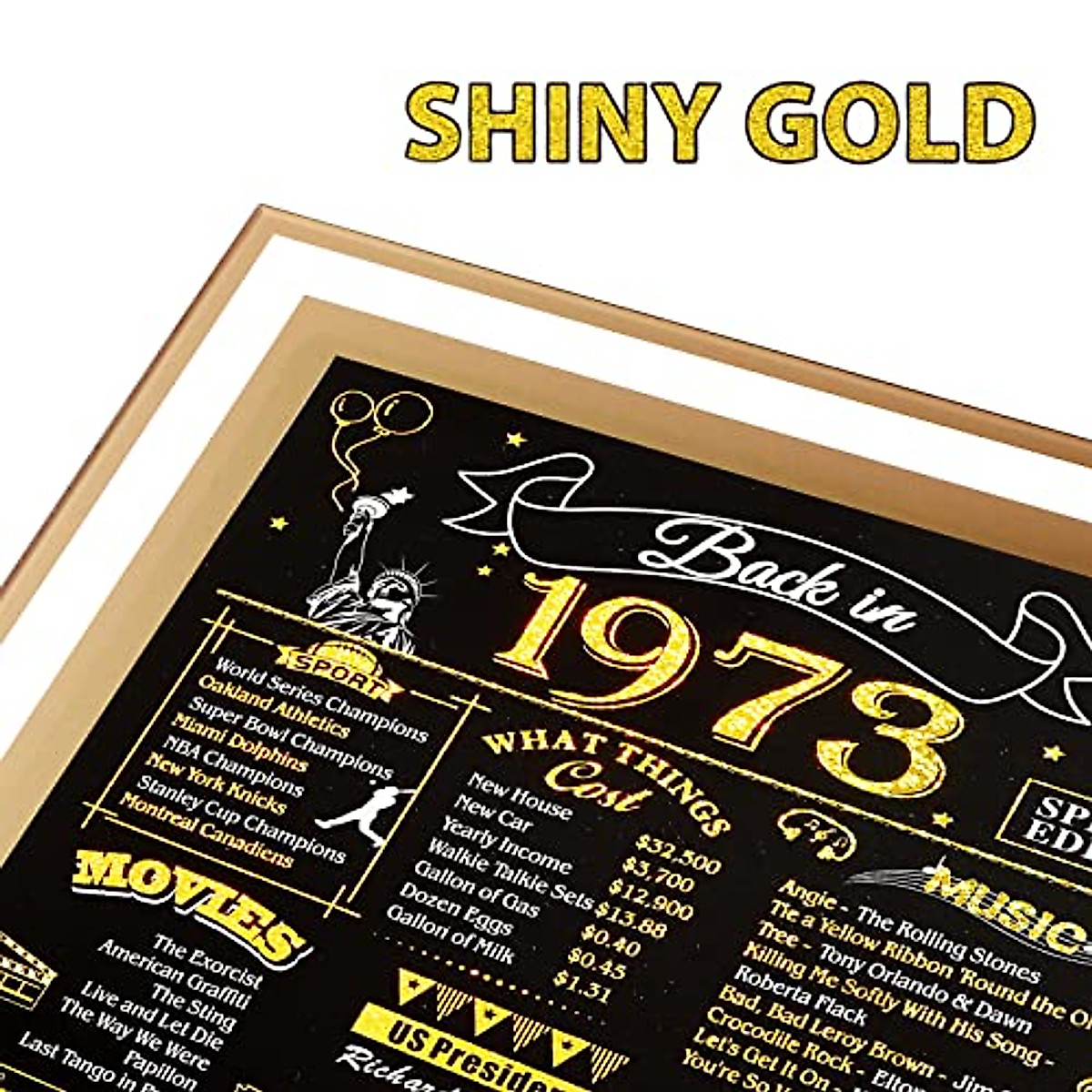 FALAMON Framed 50th Birthday Gifts for Men or Women, 8x10 Inch Birthday Decorations Anniversary Poster, 50 Year Old Birthday Card Party Supplies Gifts for Wife Husband, Back in 1973