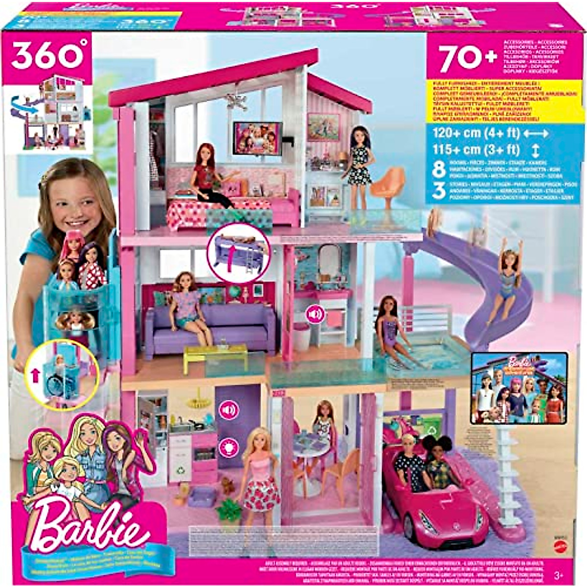 Barbie Dreamhouse, Doll House Playset with 70+ Accessories Including Transforming Furniture, Elevator, Slide, Lights & Sounds (Amazon Exclusive)