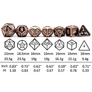 Haxtec Metal DND Dice Set W/Gift Metal Box Classic Collection Polyhedral Dice Set for Dungeons and Dragons RPG Games- Fine Antique Copper White Numbers