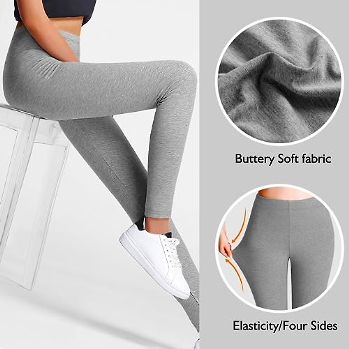 Black Cotton Leggings for Women, High Waisted Workout Leggings Depot Tummy Control Tights for Women Running Yoga Pants