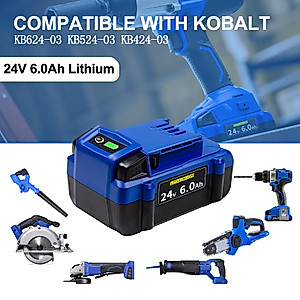 JGSPJ 6.0Ah Battery Replacement for Kobalt 24V MAX KB624-03 KB524-03 KB424-03 KB224-03 KB124-03 0673802 1051230 24Volt Lithium Ion Batteries (2Pack)