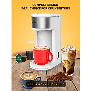 Hrelec 2 in 1 K Cup Coffee Maker, Iced Single Serve Coffee Maker for Capsule and Ground Coffee, Pod Coffee Maker One Cup Small Coffee Machine with Self-Cleaning Function, 8-14 oz Brew Size