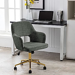 Duhome Home Office Desk Chair with Wheels, Fabric Adjustable Swivel Accent Chair with Hollow Mid-Back Backrest, for Living Room Bedroom, Green Golden Base